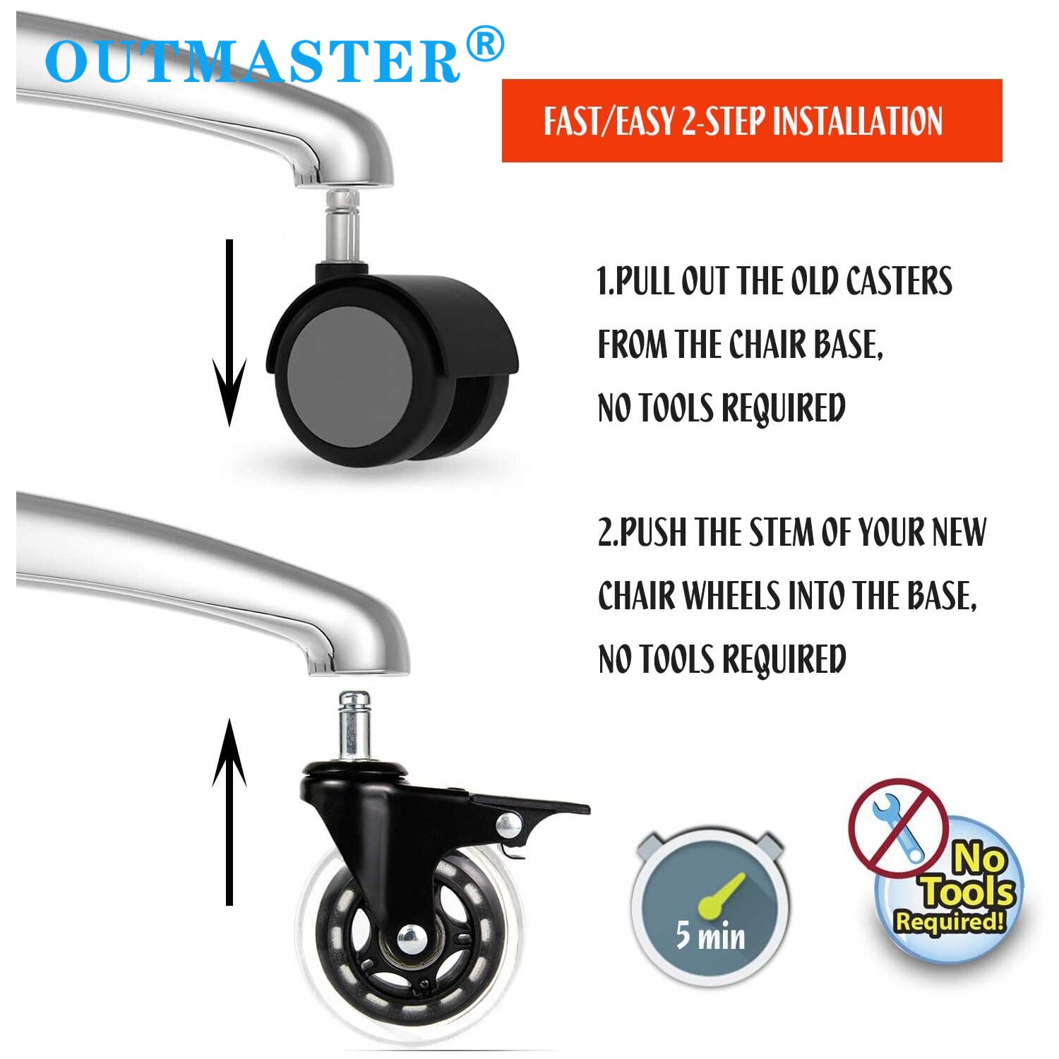 Set 5 Roti de Silicon 3 inch, pentru scaune de birou - Universale, Tija ...