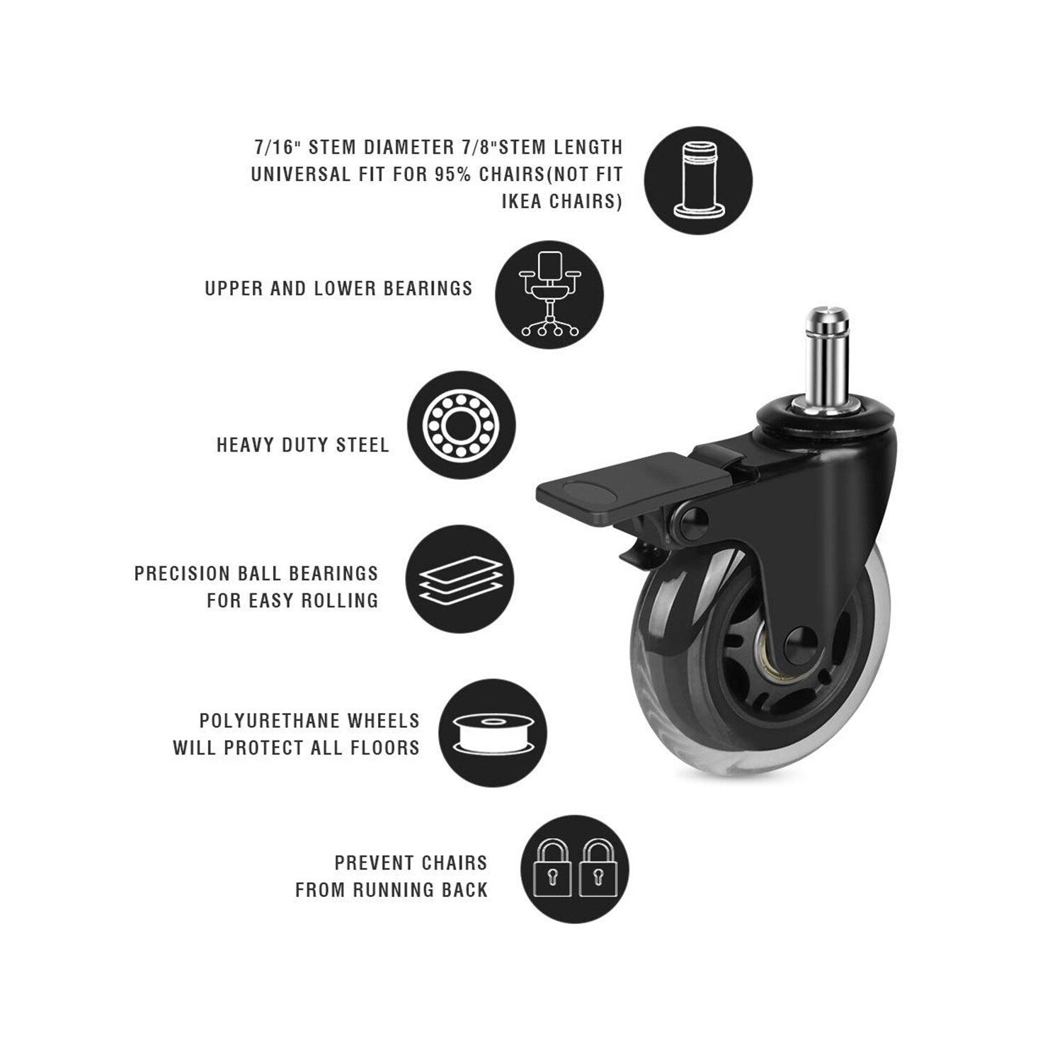 Set 5 Roti de Silicon 3 inch, pentru scaune de birou - Universale, Tija ...