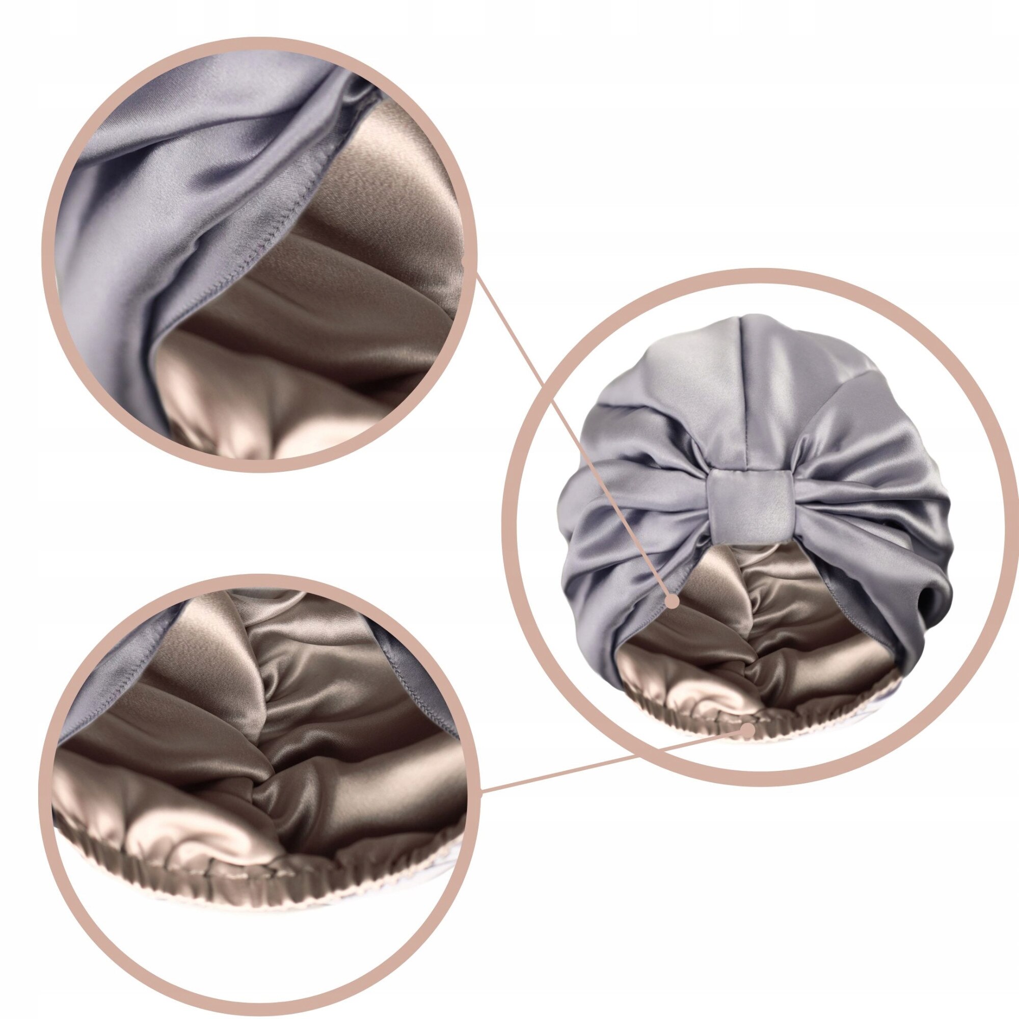 Turban protectie par, Queen Sleep, Matase, Gri/Auriu - eMAG.ro