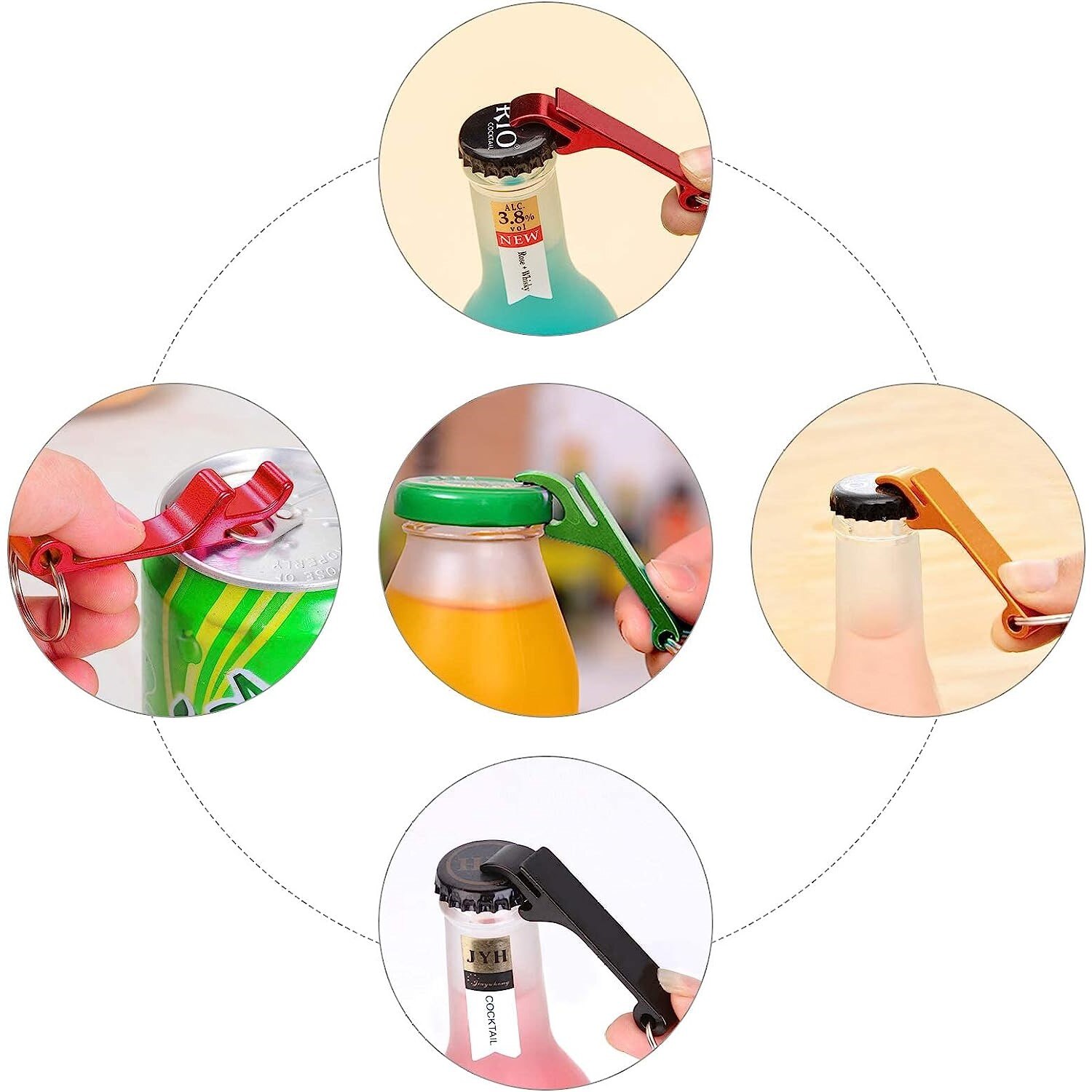 Set 5 bucati, desfacator de sticle tip breloc, din aluminiu, Multicolor ...