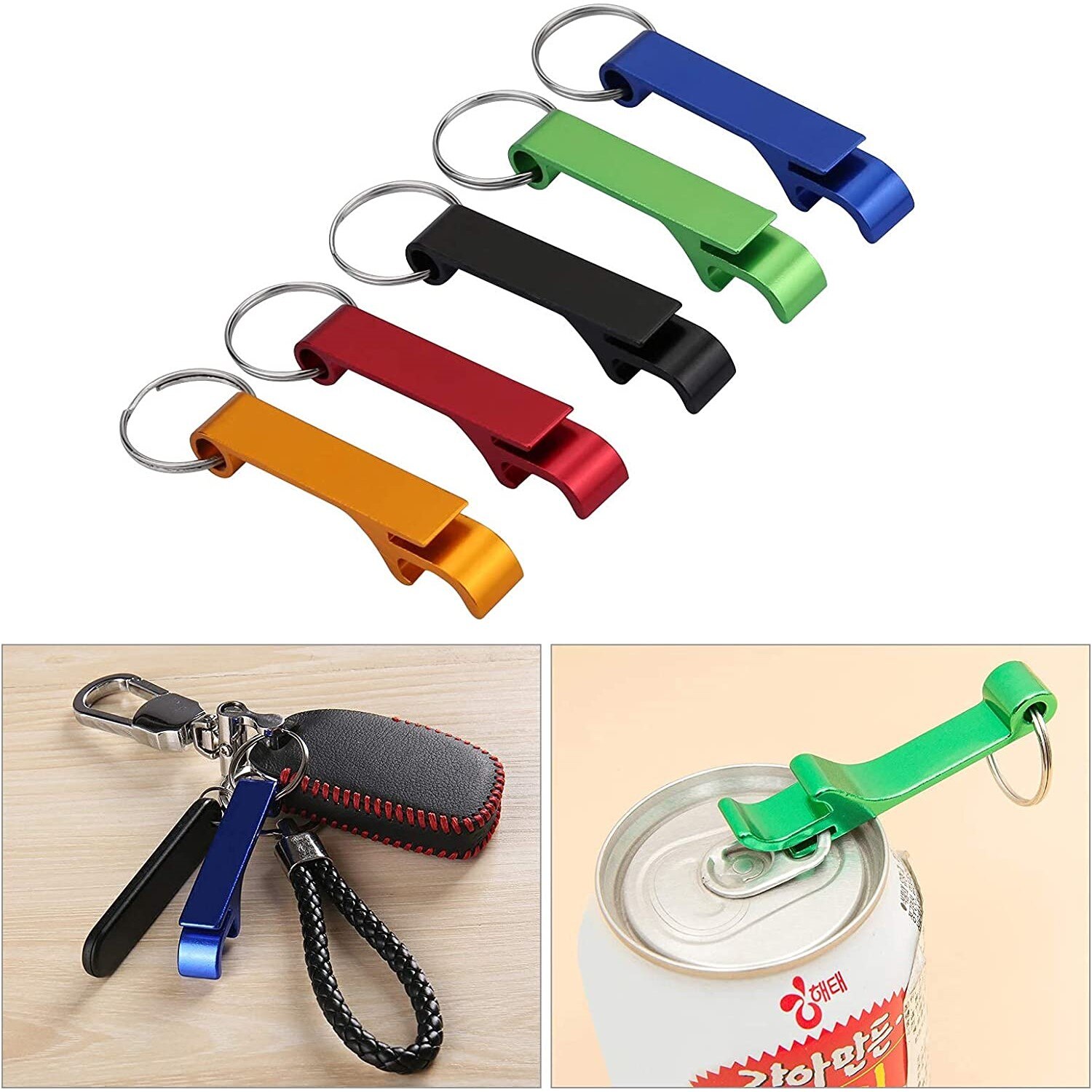 Set 5 bucati, desfacator de sticle tip breloc, din aluminiu, Multicolor ...