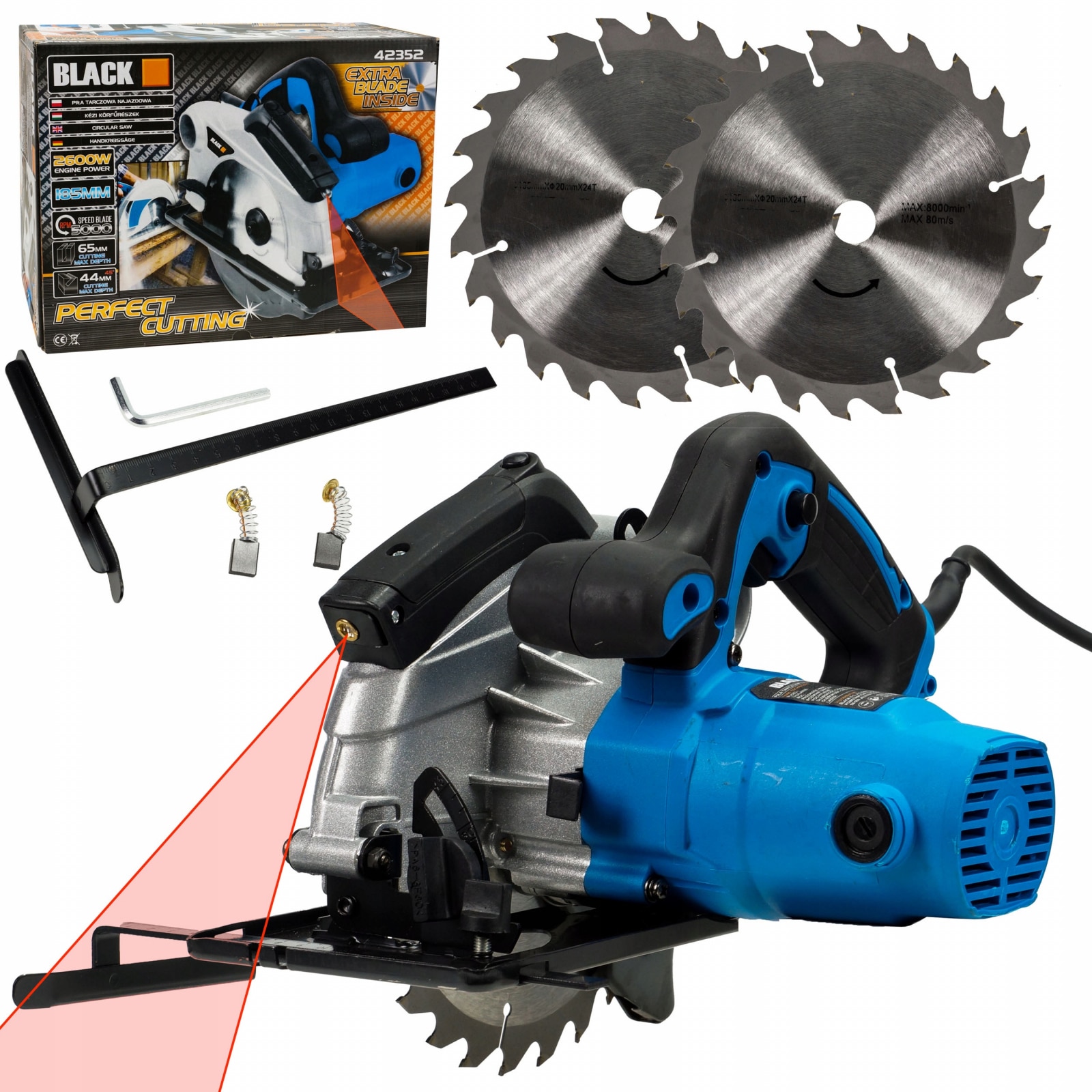 Fierastrau circular de mana cu laser 2600W 2 discuri 185mm (42352 ...