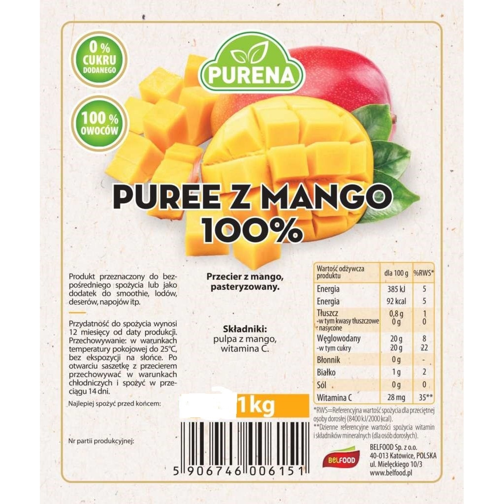 Piure de mango, Purena, 1kg - eMAG.ro
