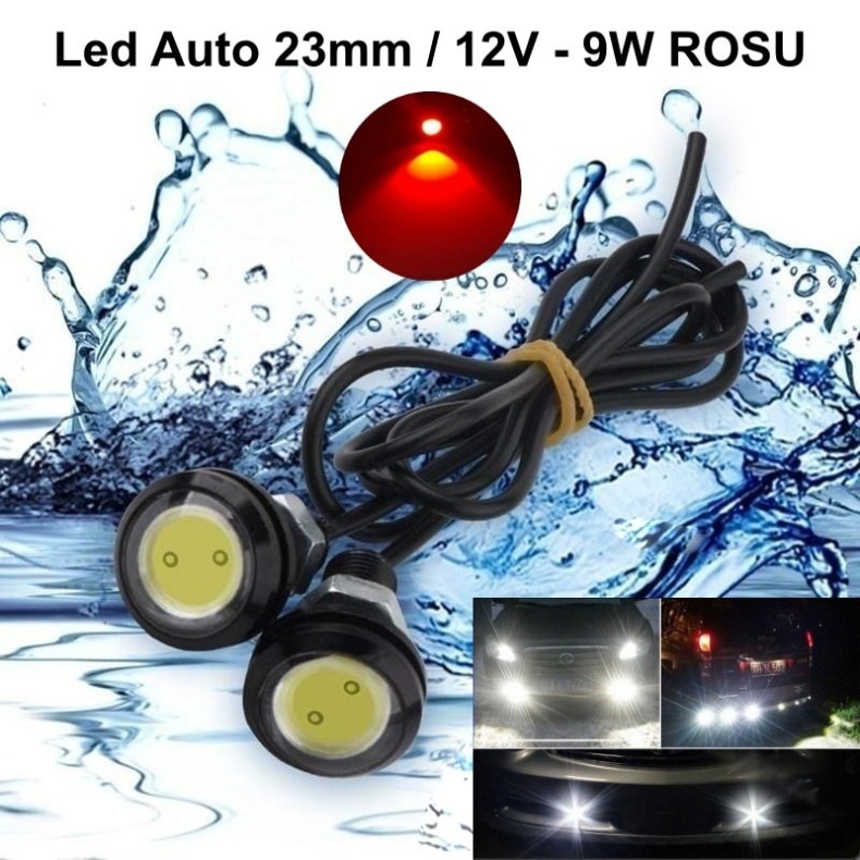 Set 2 LED-uri auto, 12V, 9W, 23mm, Rosu - eMAG.ro