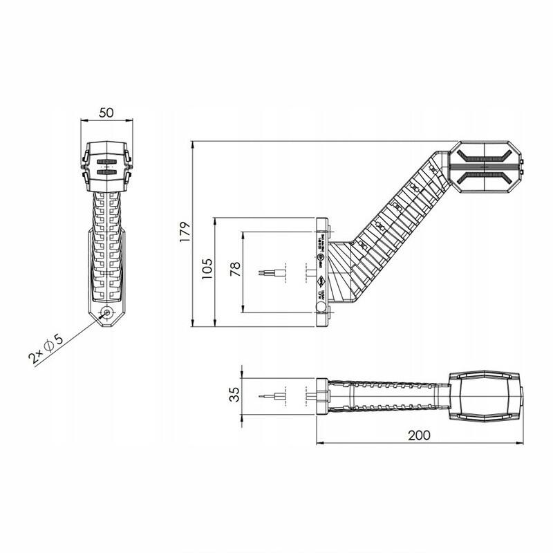 Lampa gabarit cu brat oblic 45°, 200mm, LED, 3 functii, stanga, Dragon ...