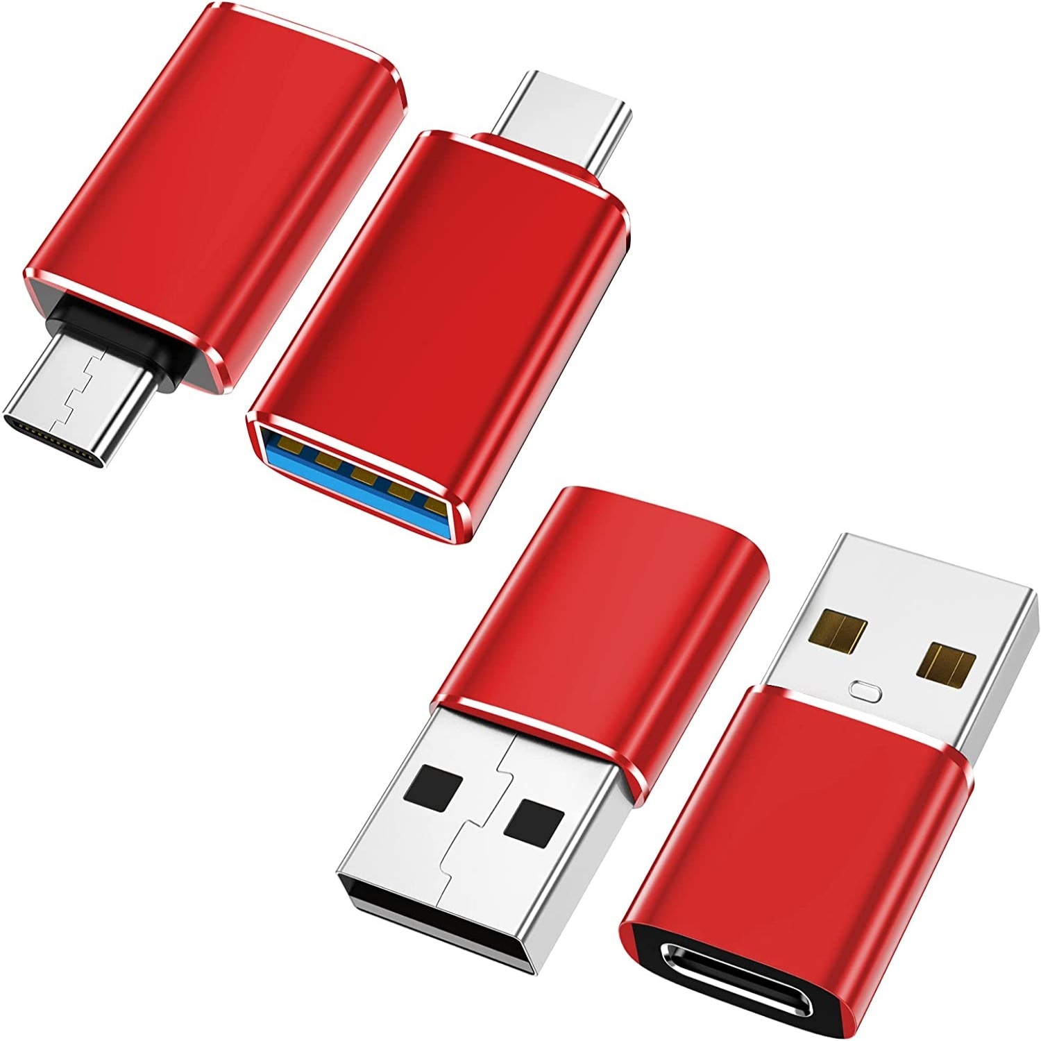 Set 4 adaptoare USB C/USB A, Aliaj aluminiu, Rosu - eMAG.ro