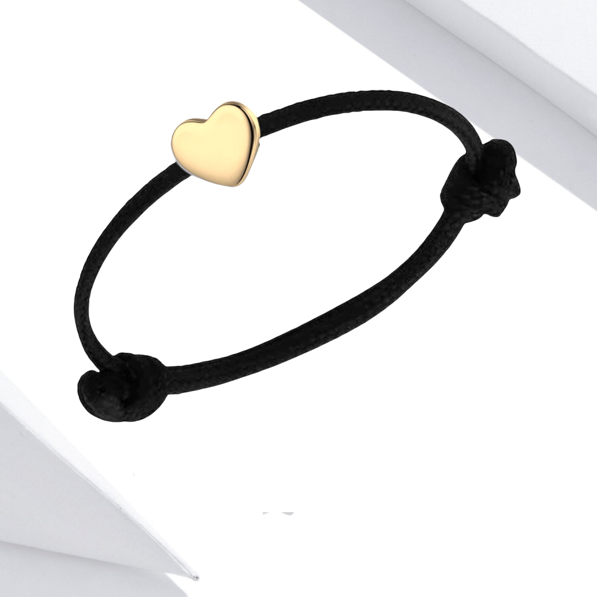 Inel Snur Negru si Inima din Argint 925, GlassIdeas, Inimioara Aurie ...