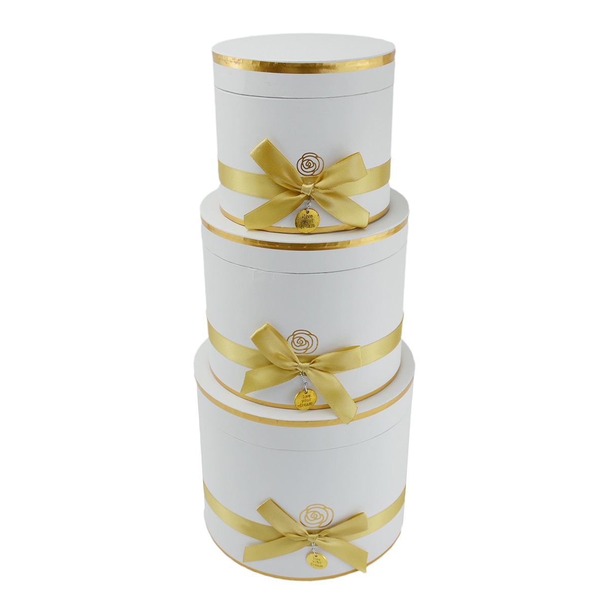 Set 3 Cutii Rotunde Funda Aurie - Alb 12-58 AFO - eMAG.ro