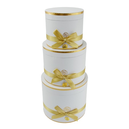 Set 3 Cutii Rotunde Funda Aurie - Alb 12-58 AFO - eMAG.ro