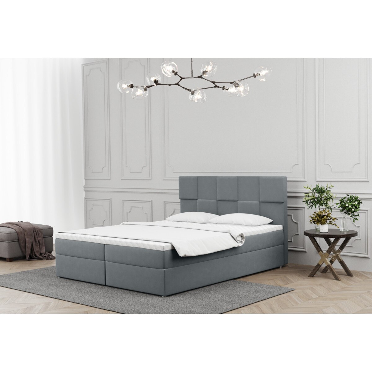 Pat tapitat boxspring CHUCK + topper, 120x200, matt velvet 85 - eMAG.ro