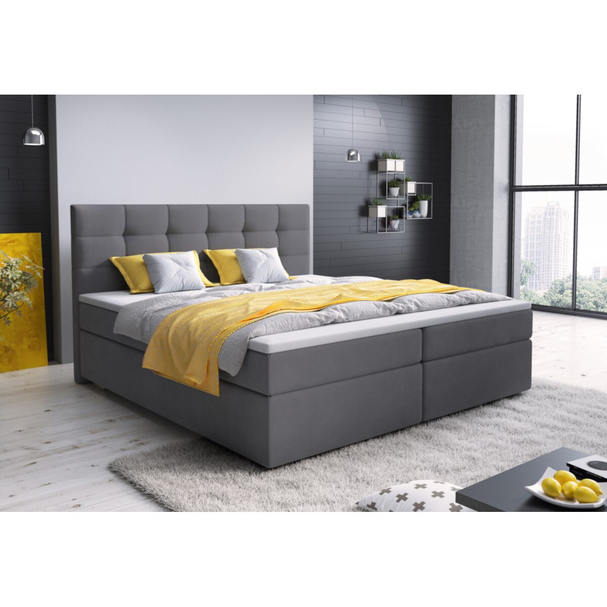 Pat tapitat boxspring GLOSE, 160x200, sawana 05 - eMAG.ro