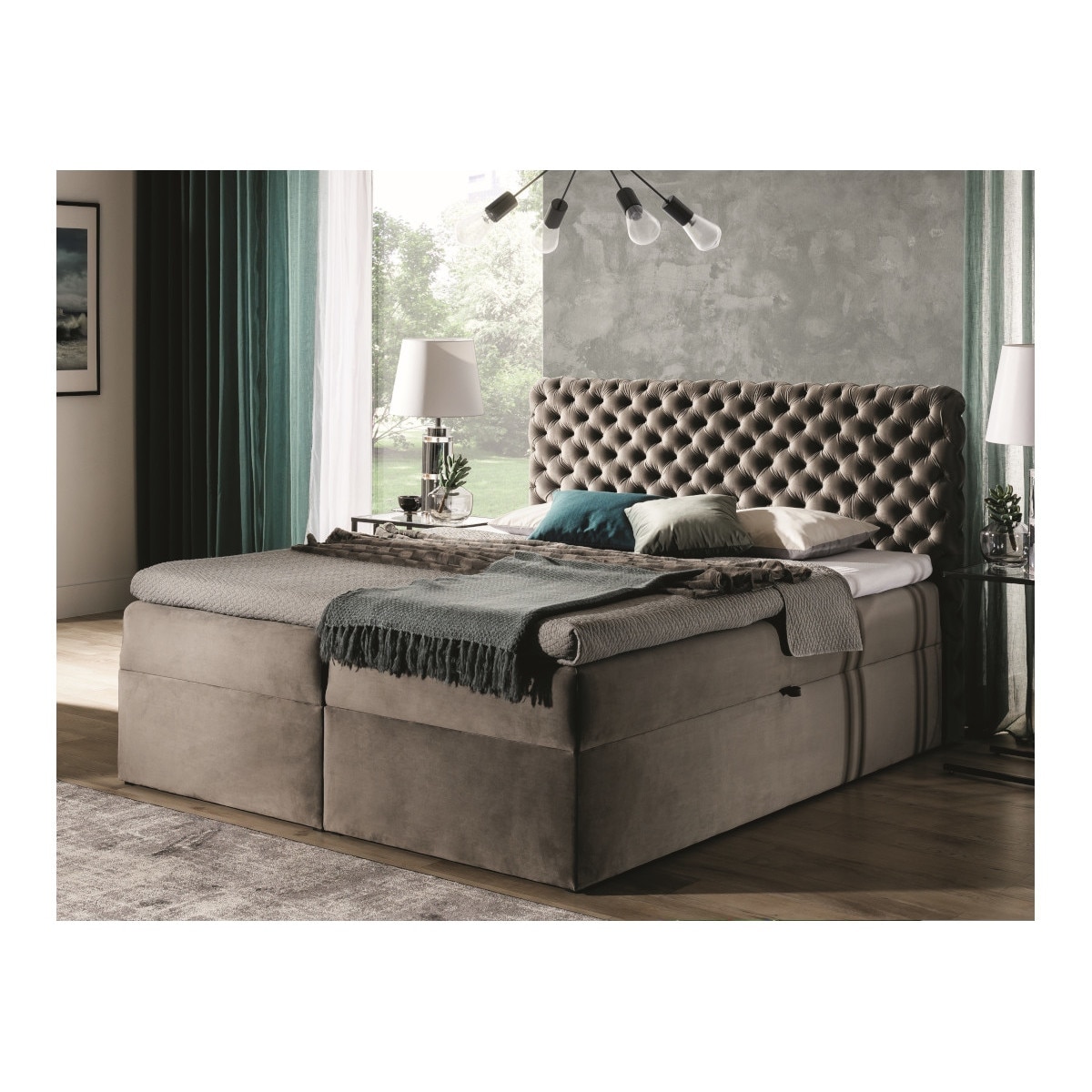 Pat tapitat boxspring MARCH + topper, 180x200, riviera 16 - eMAG.ro