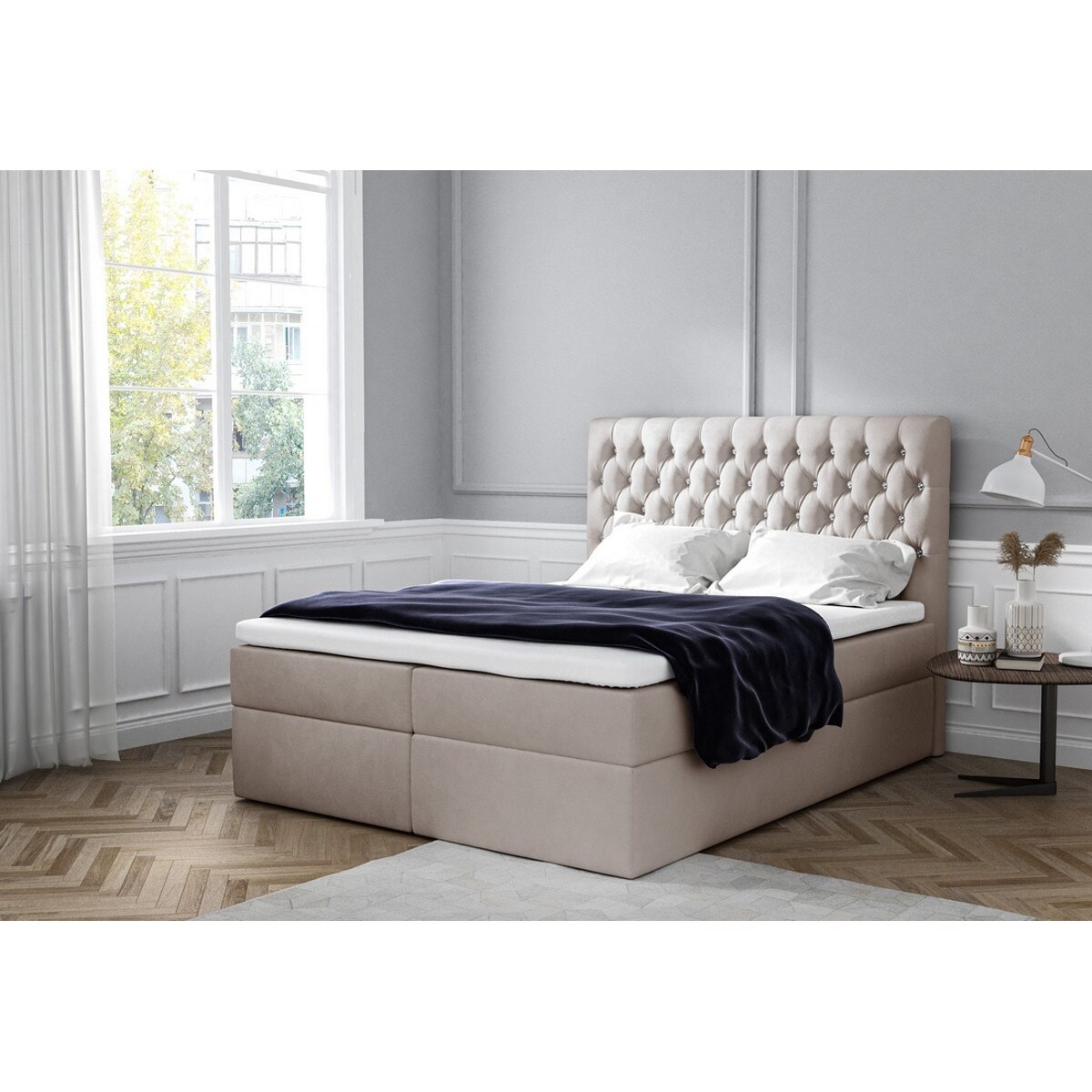 Pat tapitat boxspring TOMIO + topper, 160x200, jasmine 21 - eMAG.ro