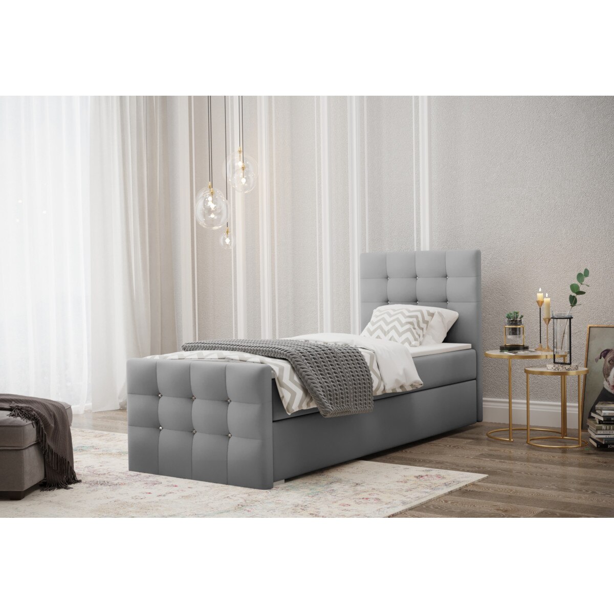 Pat tapitat boxspring MARTYN, 90x200, cosmic 160, dreapta - eMAG.ro