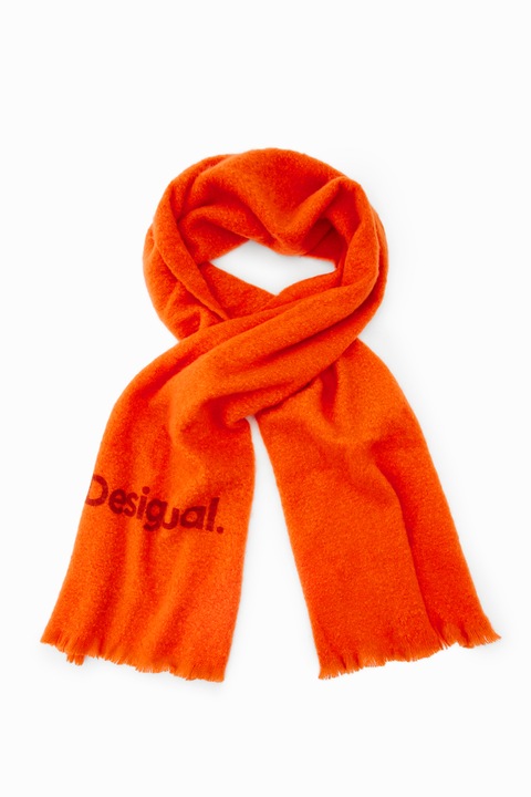 DESIGUAL, Fular cu model uni si logo, Rosu vermillion - eMAG.ro