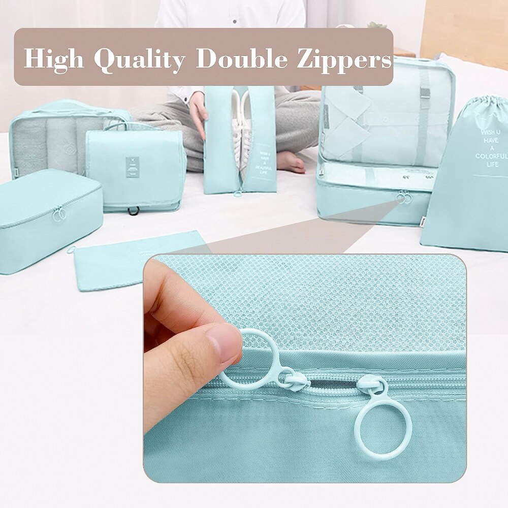 Set 8 huse organizare bagaj, Quasar & Co.®, organizatoare valiza/troler ...