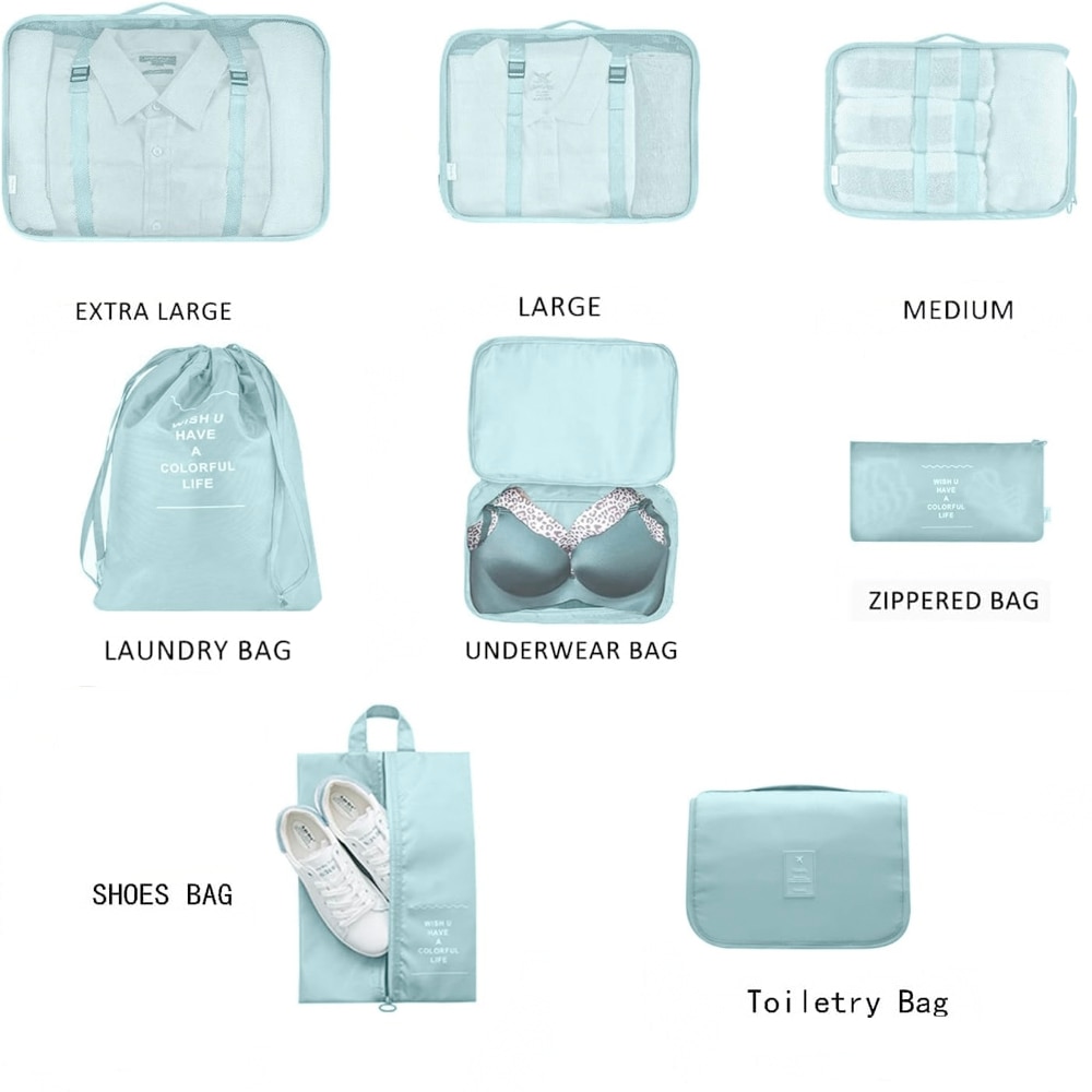 Set 8 huse organizare bagaj, Quasar & Co.®, organizatoare valiza/troler ...