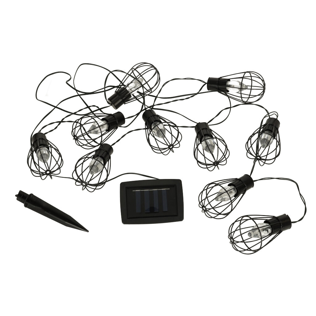 Instalatie 10 becuri LED solare pentru exterior, 300 mAh, 3.8m, Negru ...