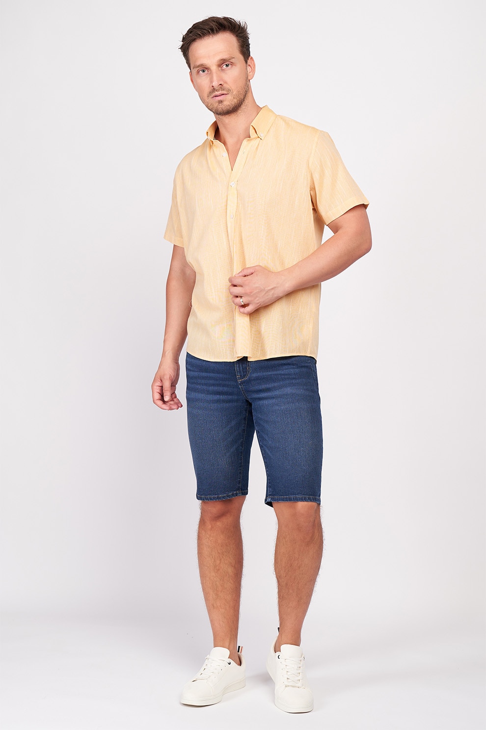 KVL by KENVELO, Camasa cu maneci scurte si aspect sifonat, Galben ...