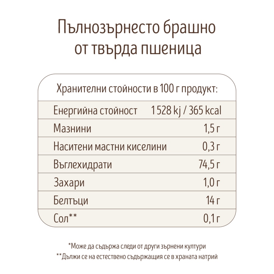 Пълнозърнесто брашно от Твърда пшеница, смляно на каменна мелница ...