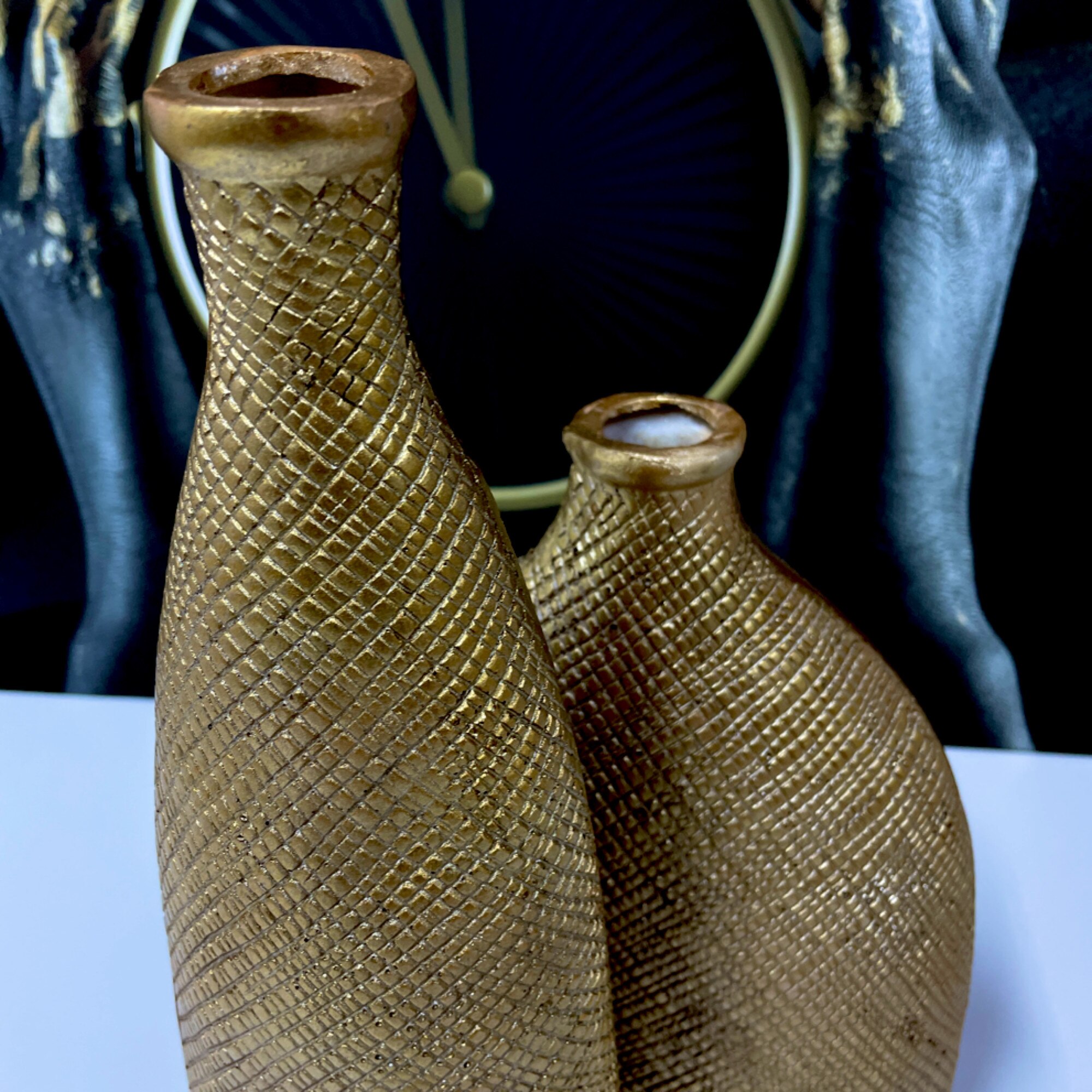 Vaza decoratiune, set din 2 piese, gold, inaltime 40 cm - eMAG.ro