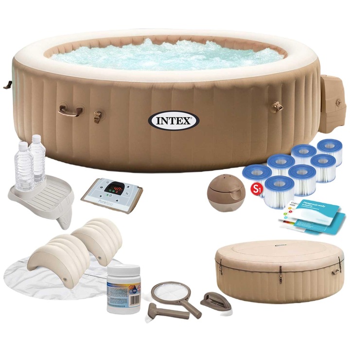 Jacuzzi gonflabil cu hidromasaj, INTEX, PVC, 216 x 71 cm, Bej - eMAG.ro