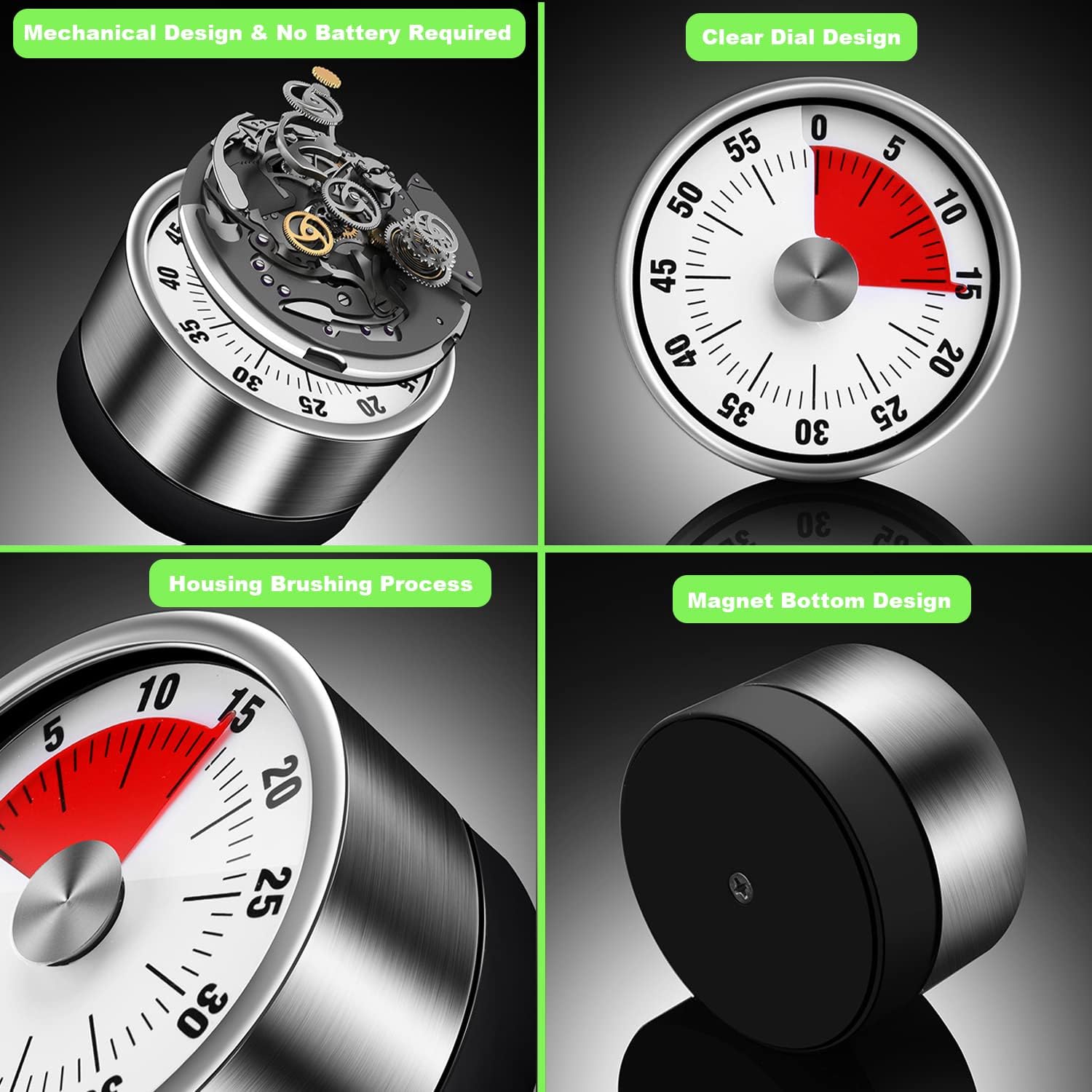 Timer analog pentru bucatarie, KINSI, Cu functie de adsorbtie magnetica ...