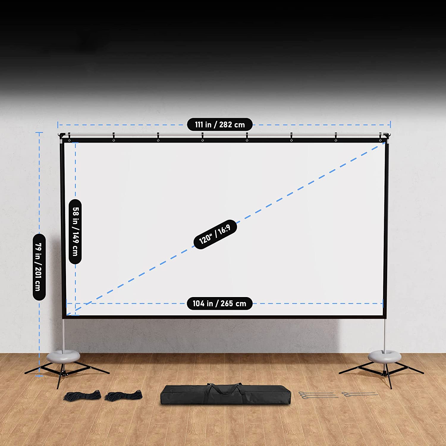 Ecran de proiectie in aer liber, Pixthink, Portabil, 120 inchi 16:9 ...