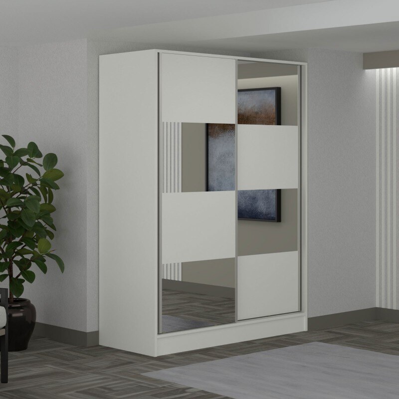 Dressing cu usi culisante, Domino, 150x200x61cm, Culoare Alb - eMAG.ro