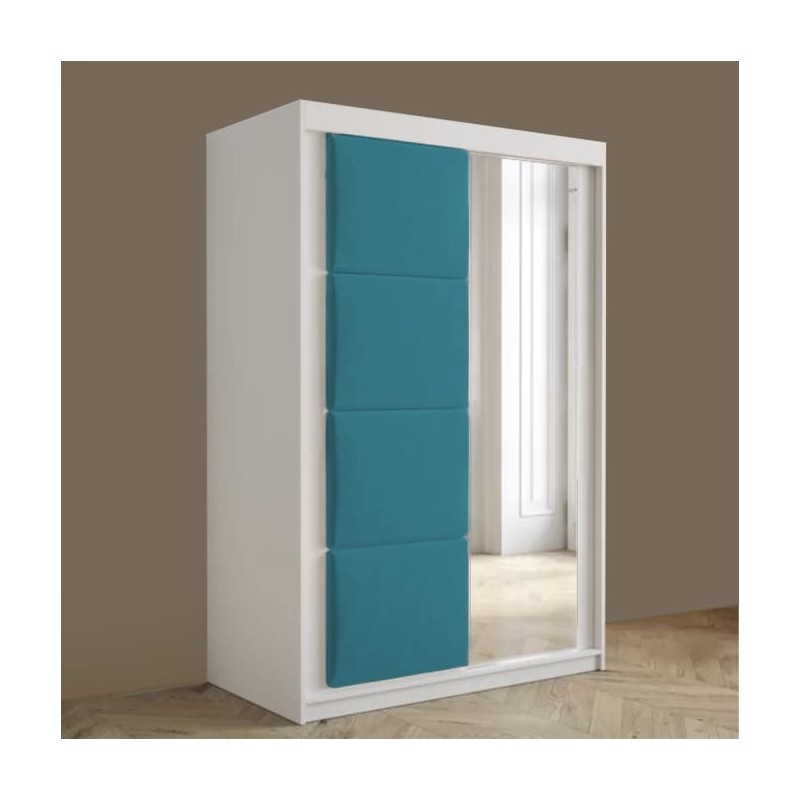 Dressing cu usi culisante, Blanko, 120x200x60cm, Culoare Alb/Turcoaz ...