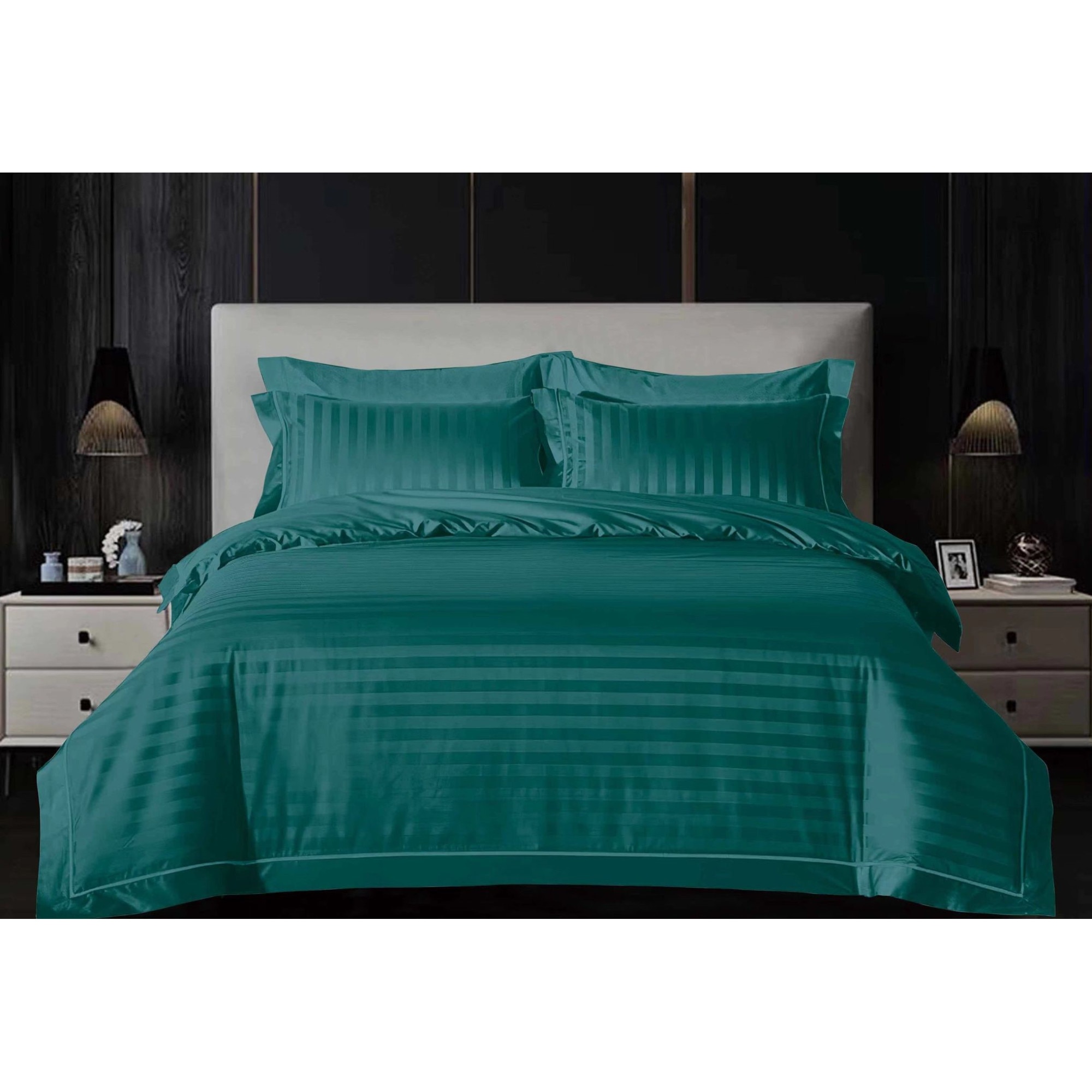 Set Lenjerie din Damasc CASA PUCIOASA, Turcoaz, UNI, 6 Piese, 230 x 250 ...