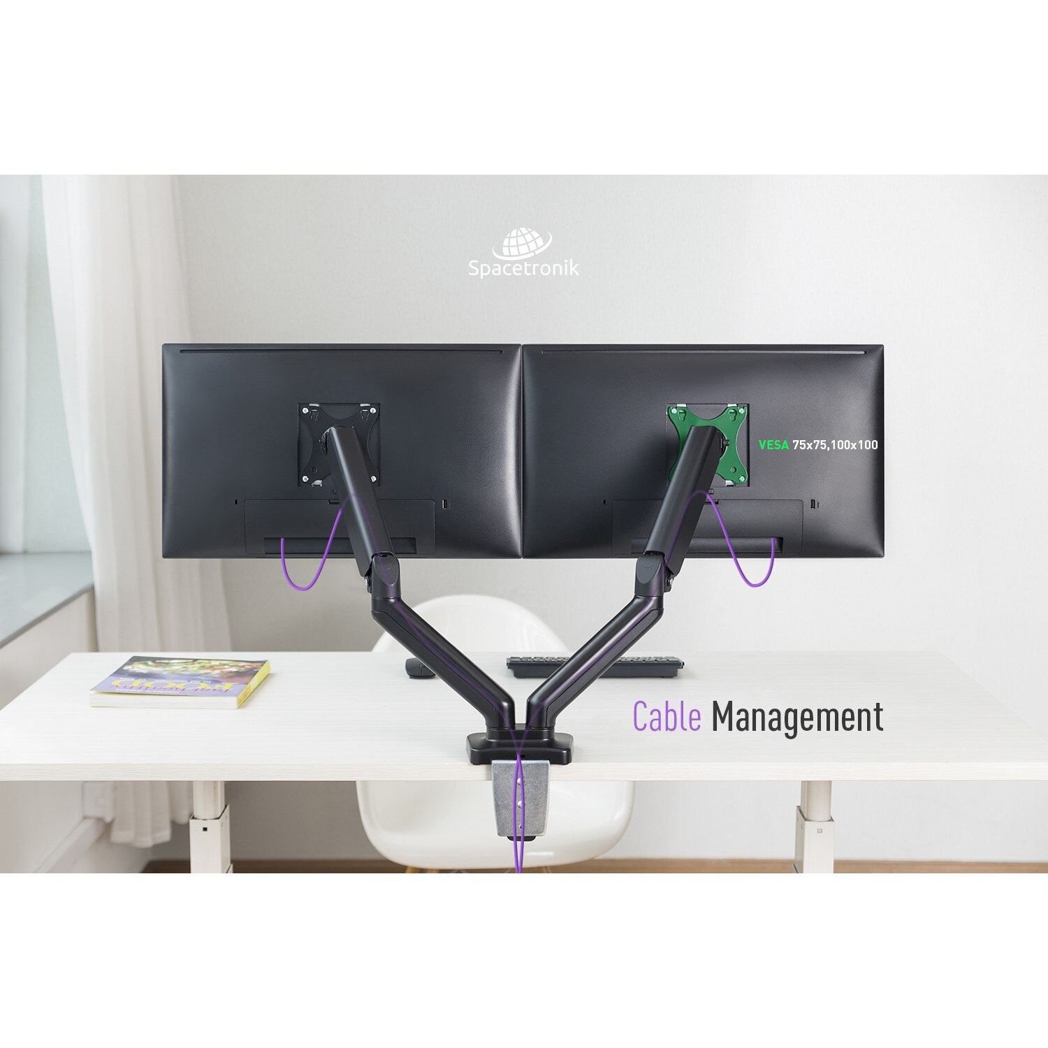 Suport pentru 2 monitoare, Spacetronik, Negru - eMAG.ro