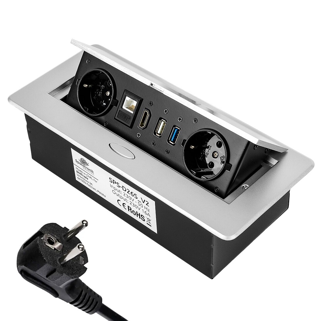 Priza pentru blat, Spacetronik, port HDMI, Ethernet, USB 2.0 si 3.0 ...