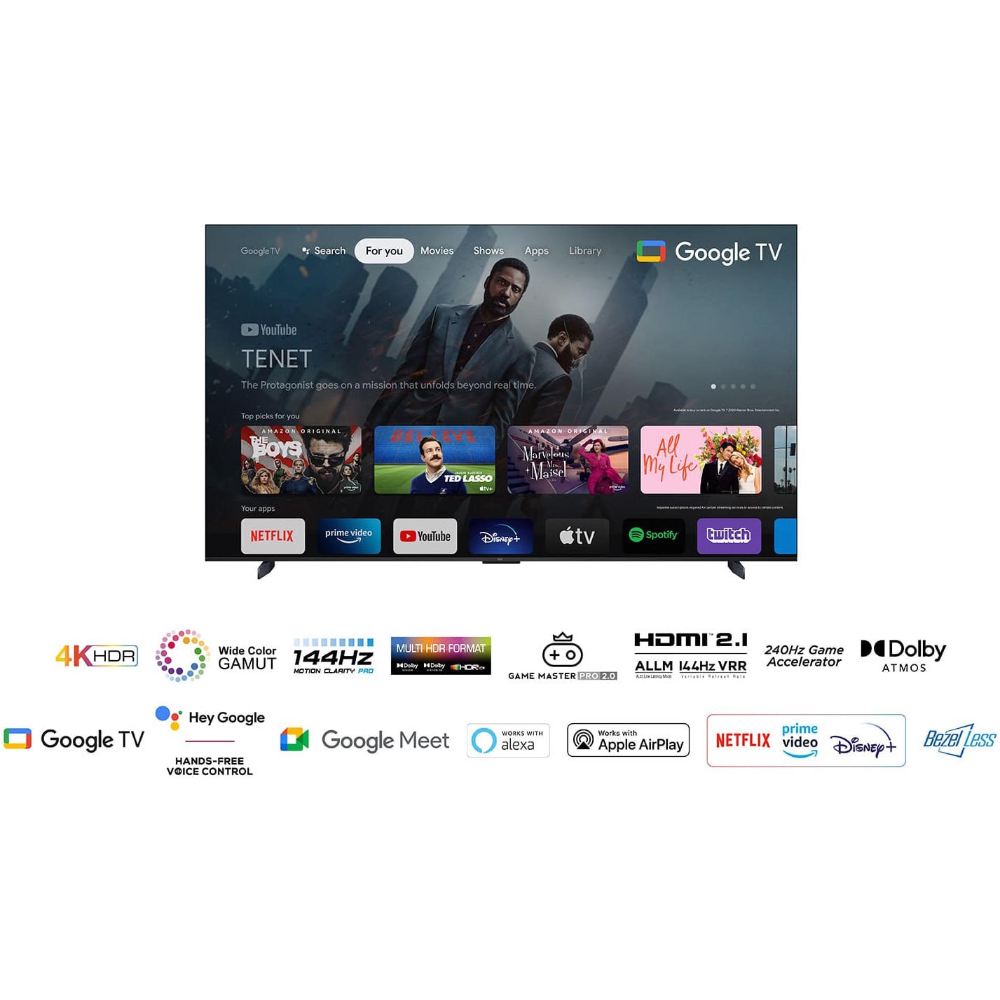 Телевизор TCL LED 98P745, 98" (248 см), Smart Google TV, 4K Ultra HD, 100 Hz, Клас G (Модел 2023 ...