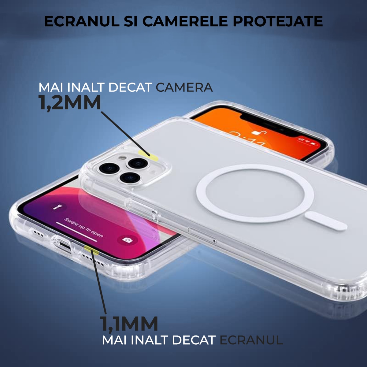 Set husa MagSafe Transparenta si folie sticla protectie ecran pentru ...