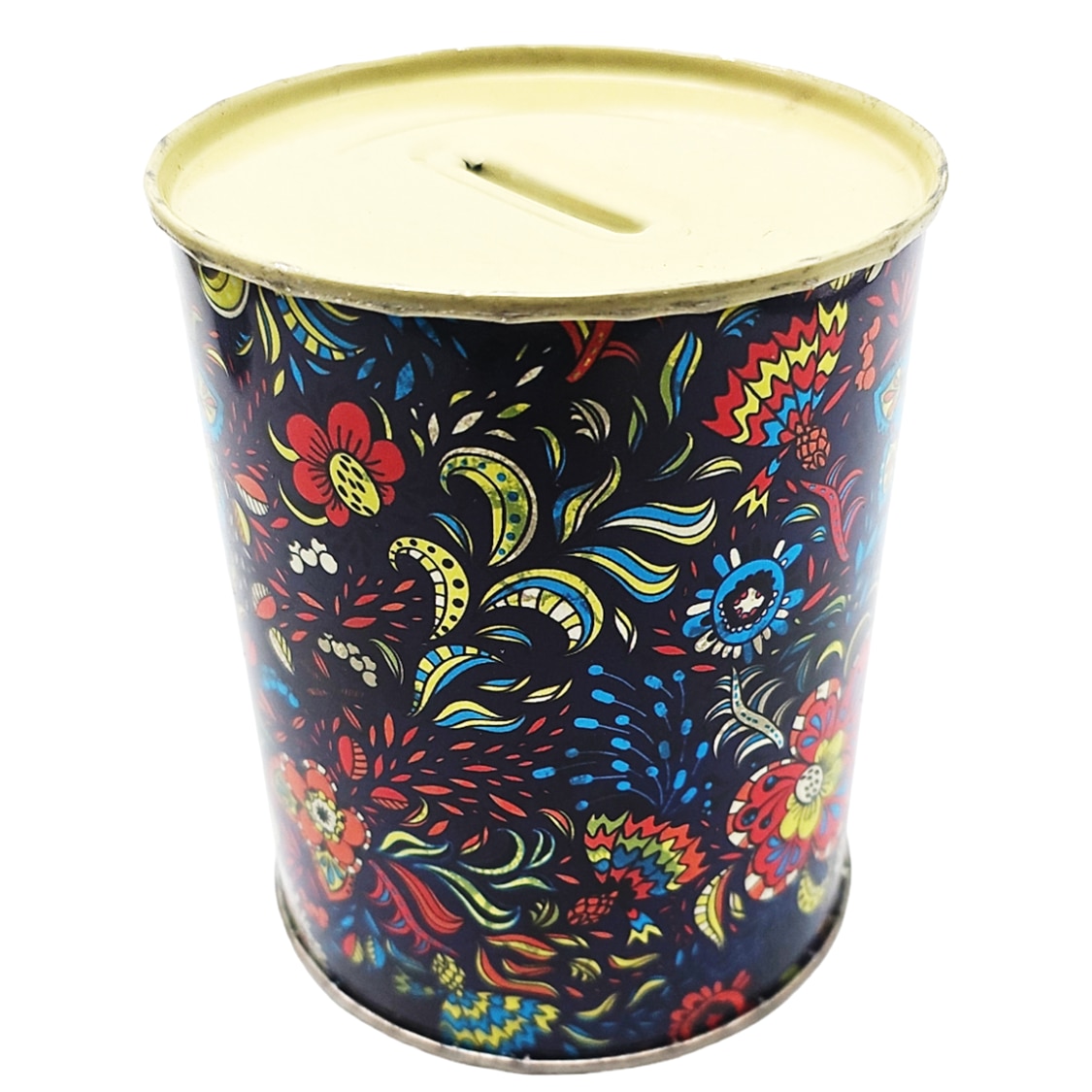 Pusculita metalica rotunda mica, cu imprimeu floral multicolor 9x10 cm ...