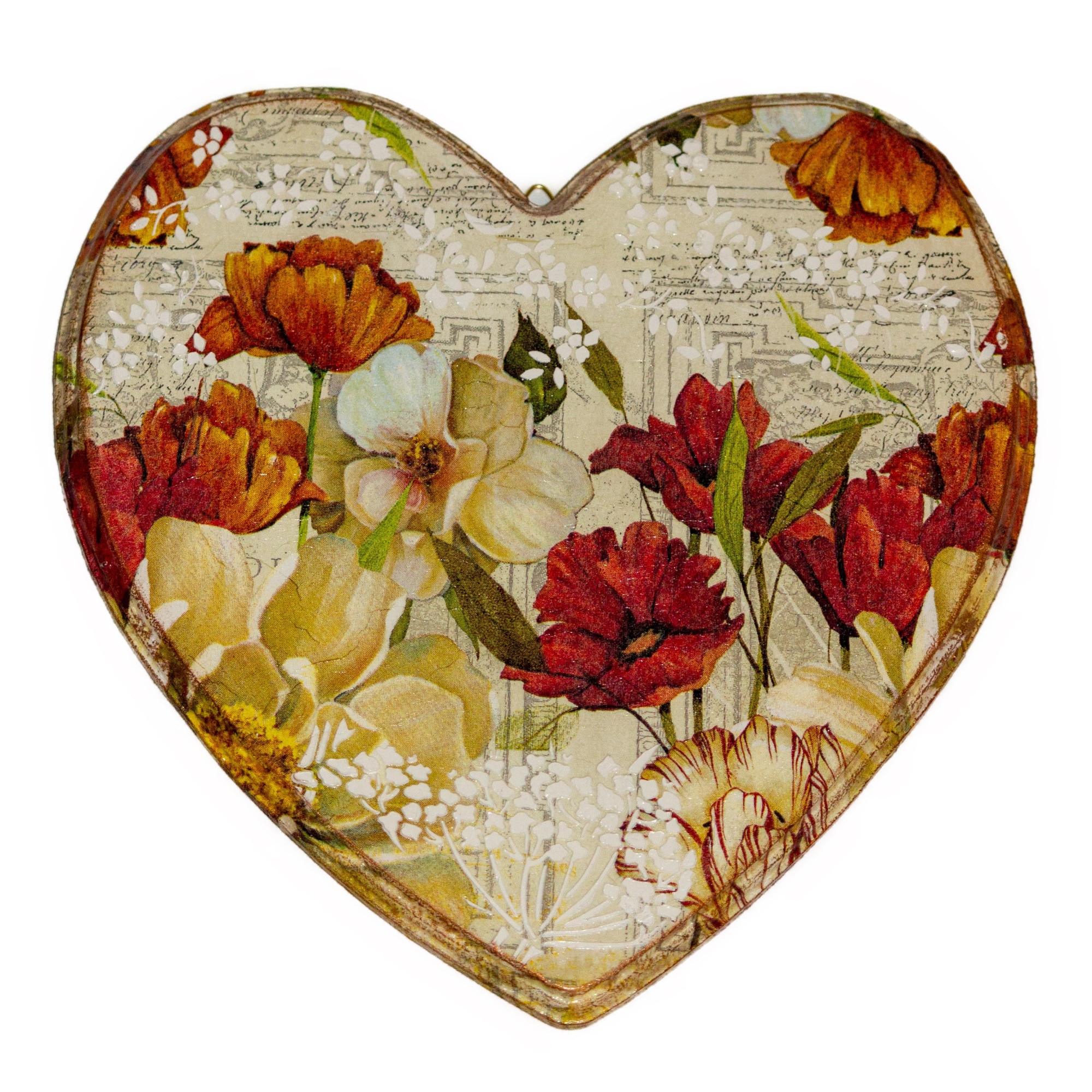 Decoratiune inima handmade, cu flori, 20,5x20,5x1 cm - eMAG.ro