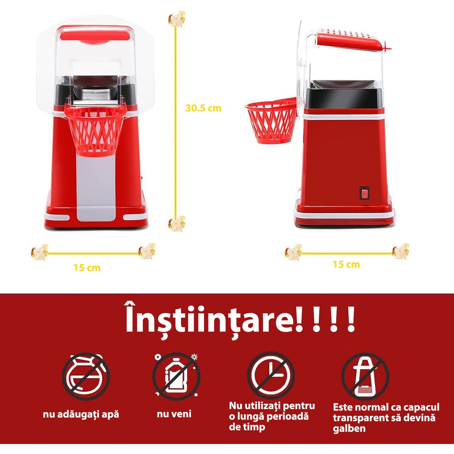 Aparat de facut popcorn, BYONDSELF®, 1200W, operare cu o singura ...