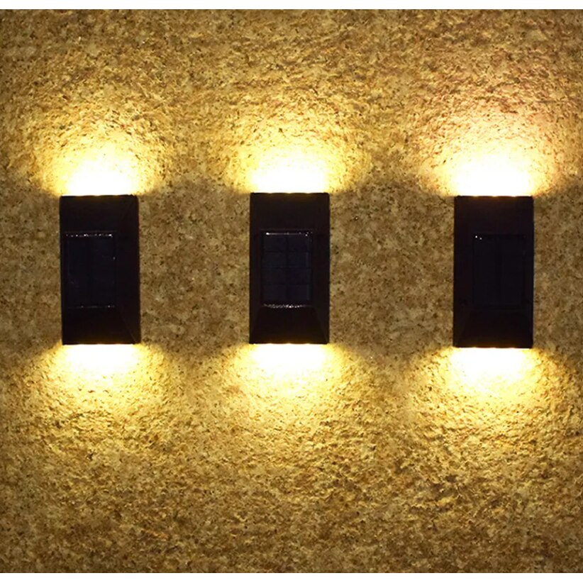 Лампи BZRSH, Стенни, Със сензор за светлина, Соларно зареждане, Топло бяло, 6 LED, 15W, Комплект ...