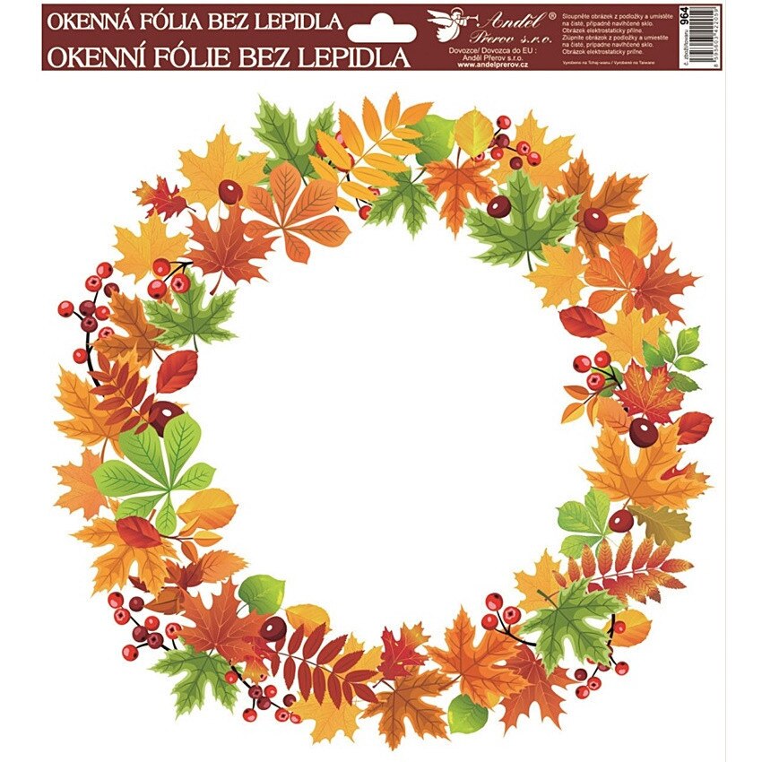 Sticker geam cu motive de toamna - coronita din frunze tricolore si ...