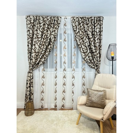 Set Perdea si Draperie Doriana, 2 draperii black-out 2x250x260cm maro ...