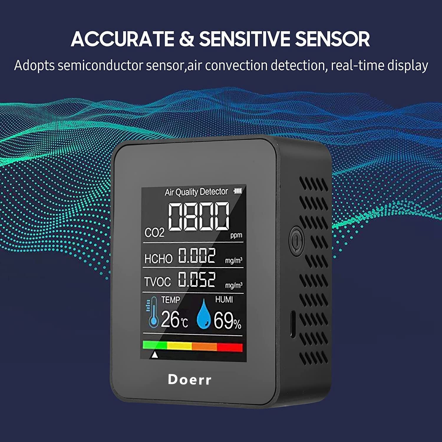 Aparat portabil masurare calitate aer, Doerr, 5 in 1, Senzor de ...