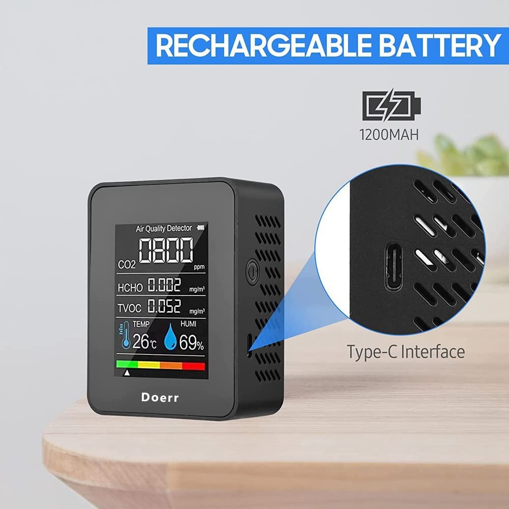 Aparat portabil masurare calitate aer, Doerr, 5 in 1, Senzor de ...