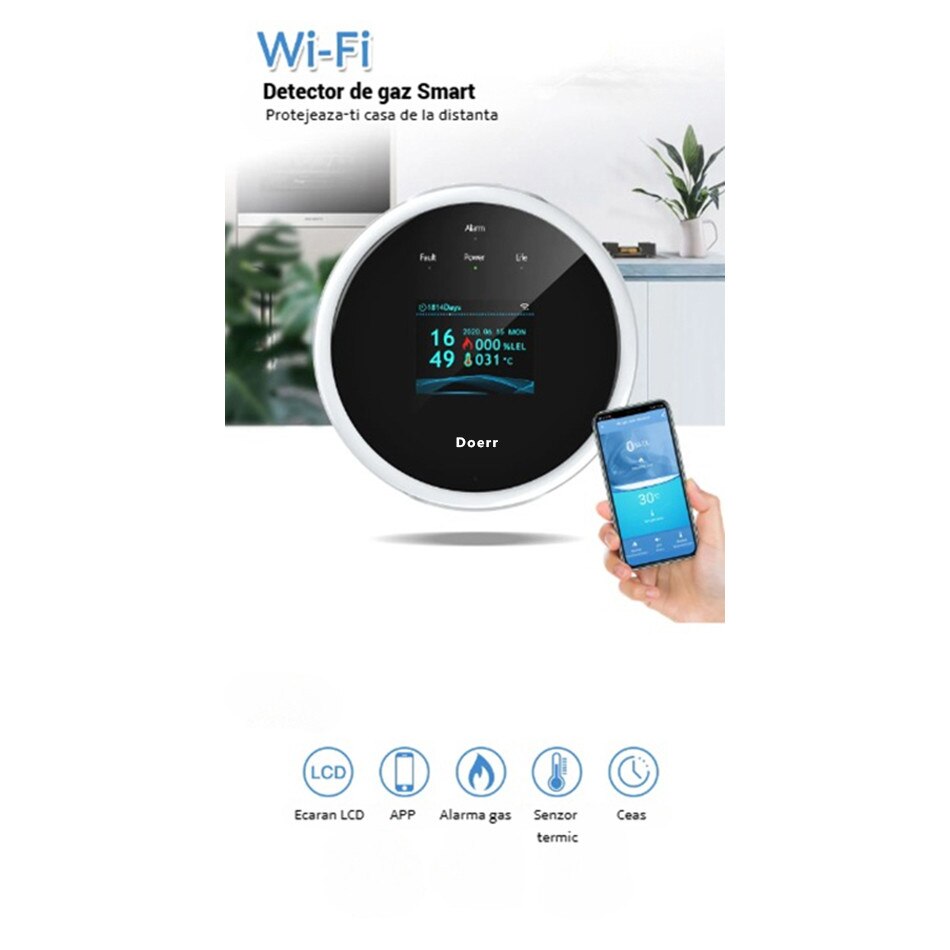 Detector de Gaz, Doerr, Wireless, Senzor termic integrat, WiFi 2.4 GHz ...