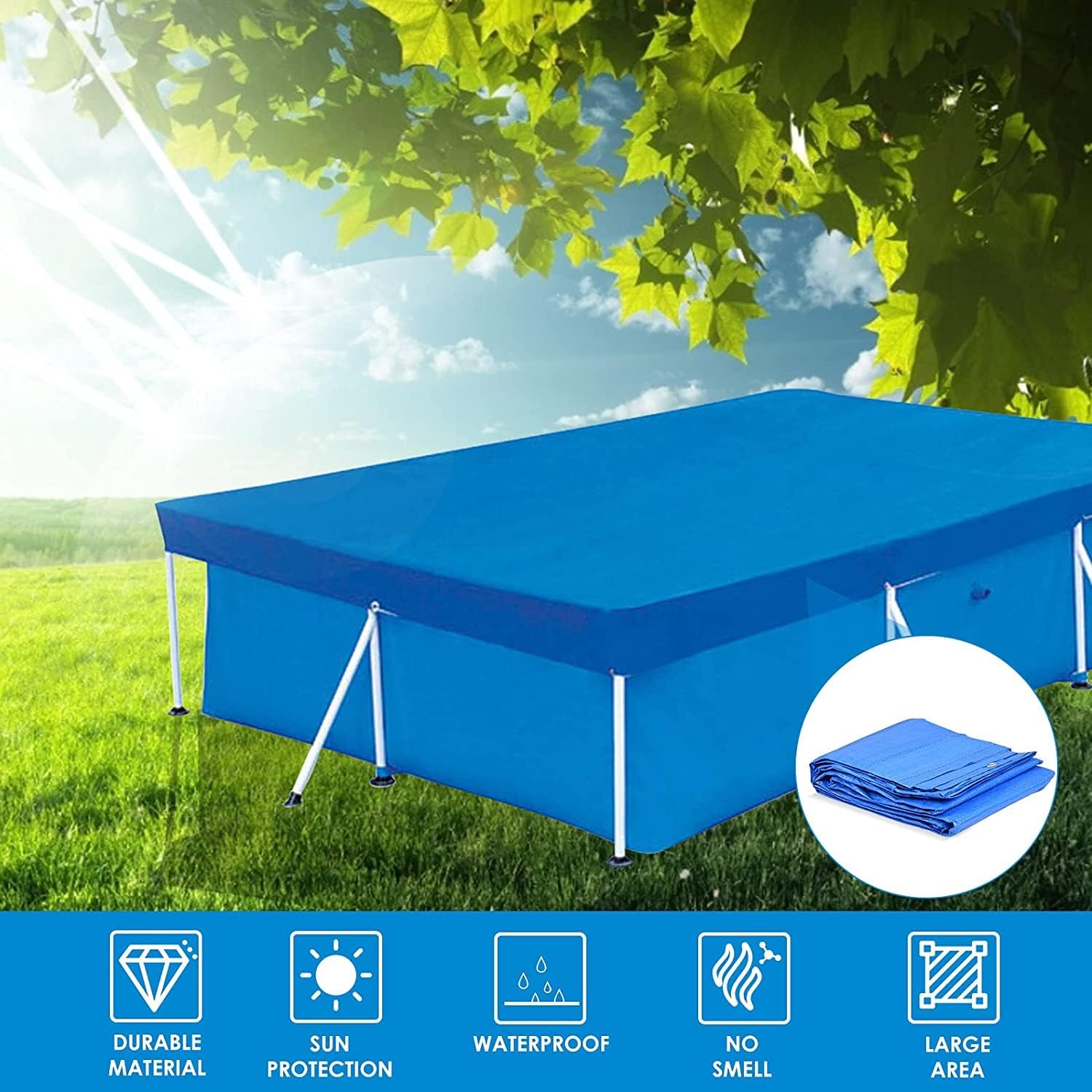 Acoperis piscina, PVC, 400 x 211 cm, Albastru - eMAG.ro