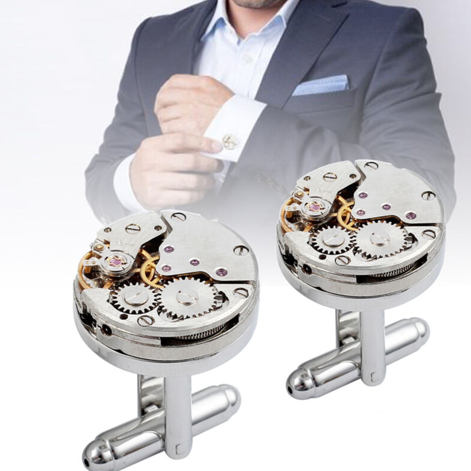 Set Butoni Camasa cu mecanism ceas incastrat, Darklove, Rotunzi, Pentru ...