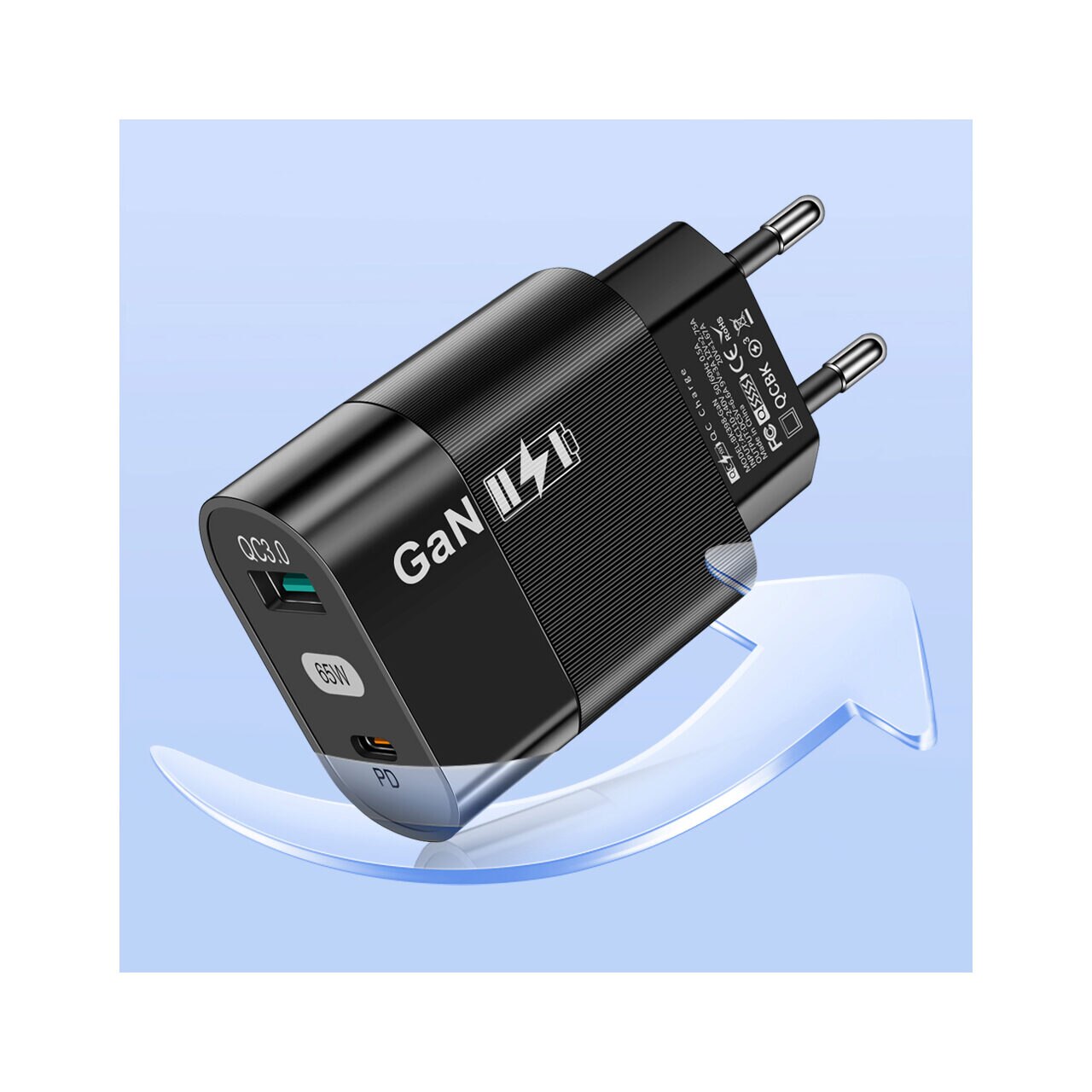 Incarcator Priza GaN, USB, Type-C, 65W - Techsuit (CHPD131) - Black ...
