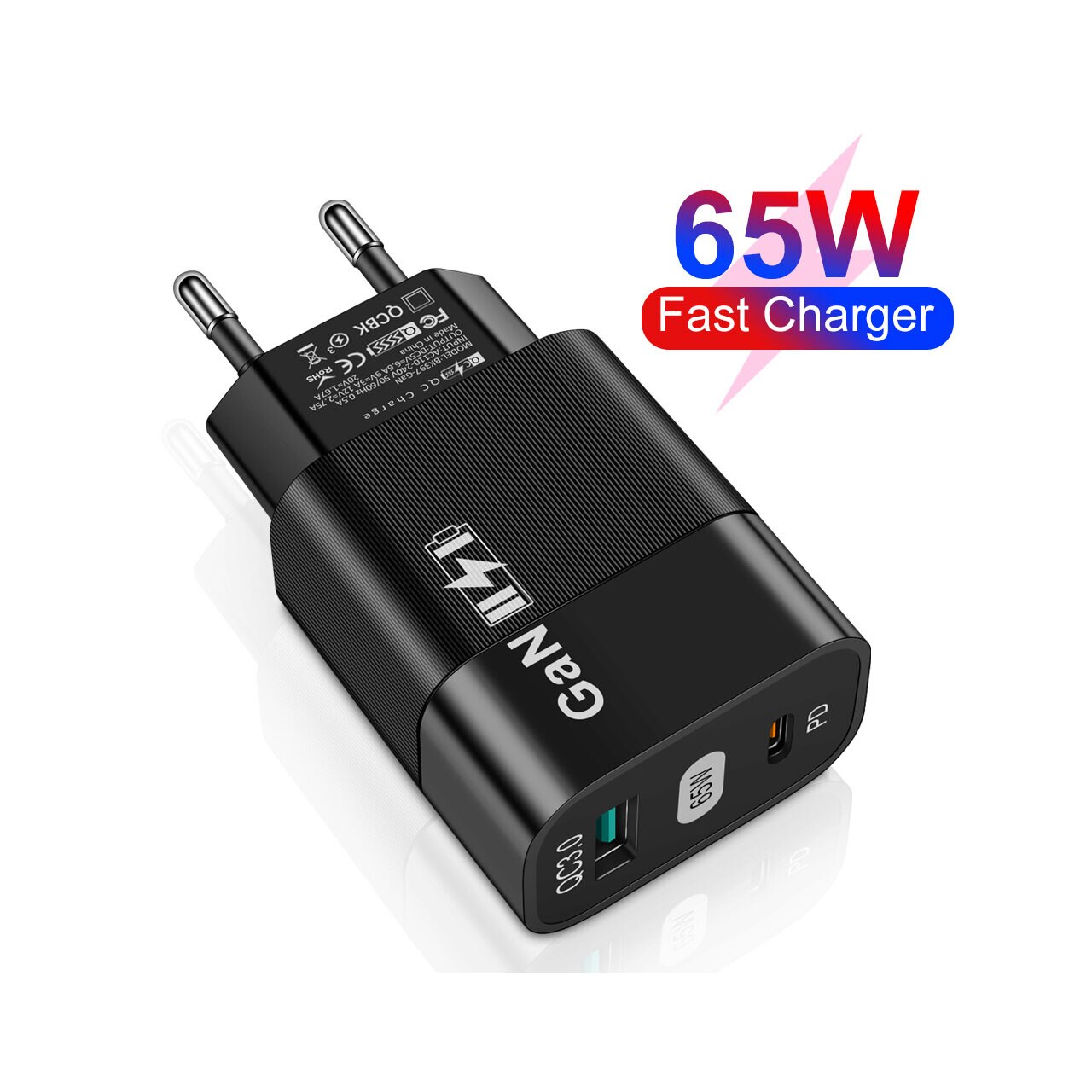 Incarcator Priza GaN, USB, Type-C, 65W - Techsuit (CHPD131) - Black ...