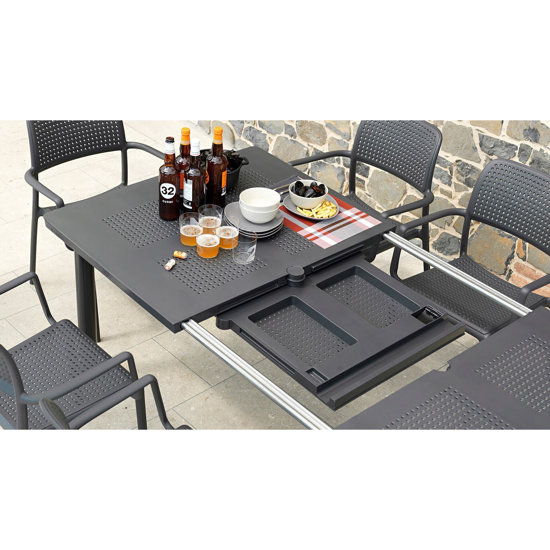 Masa de gradina modulara, Nardi, Polipropilena, 220 x 100 cm, Alb - eMAG.ro