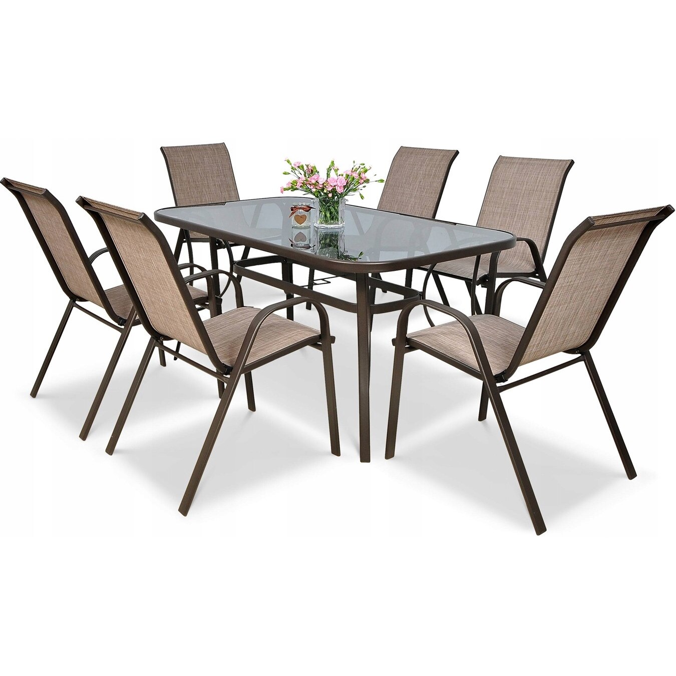 Set mobilier gradina, Focus Garden, Otel/Textil, 7 elemente, Bej - eMAG.ro